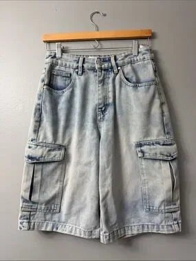 Shorts | Rise Supply Co Acid Wash Cargo Dad Jorts In A Light Blue Denim ...